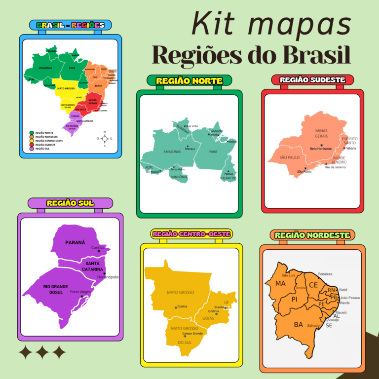 Kit Escolar Mapas das Regiões do Brasil – Aula Criativa